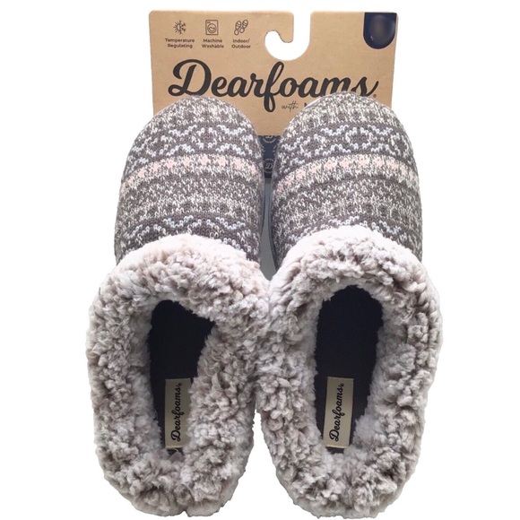 dearfoams | Shoes | Dearfoams Womens Gray Fair Isle Knit Fleece Clog ...